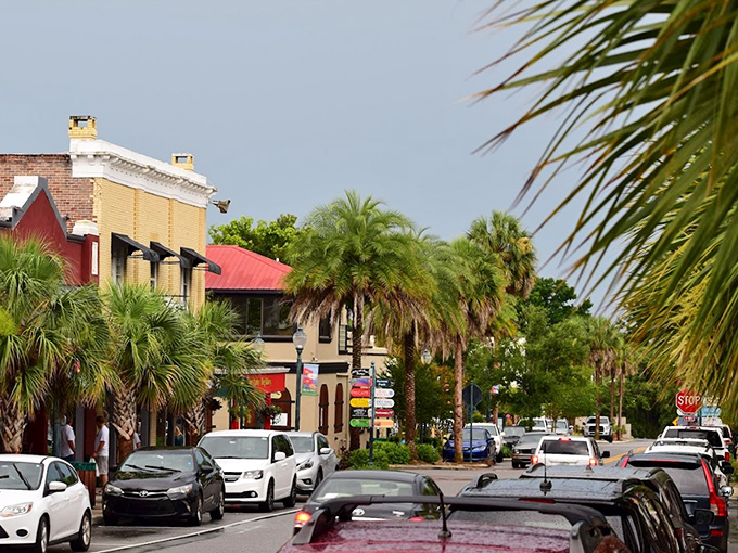 Palm trees line Mount Dora's historic downtown streets, where brick roads and charming storefronts create the perfect backdrop for an afternoon stroll.