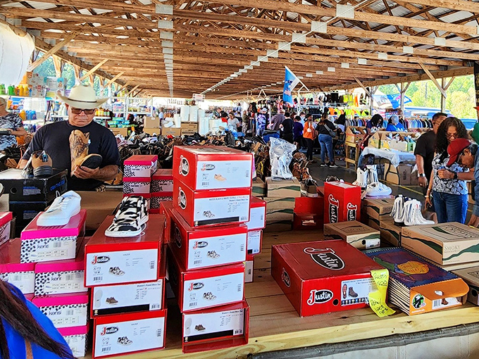 Sneakerheads, rejoice! This vendor's display would make even the most jaded shoe collector weak in the knees. Somewhere, Imelda Marcos is smiling.