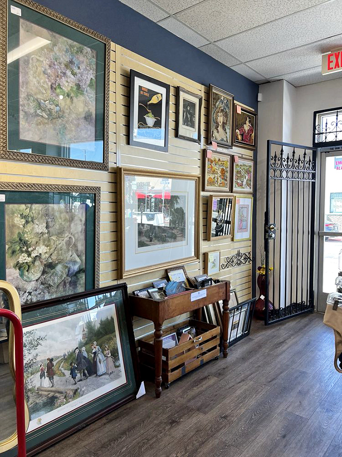 Gallery-worthy art at yard sale prices. These framed treasures wait patiently for someone to give them a second life on a new wall.