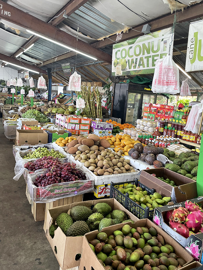 A rainbow of fresh produce that puts supermarkets to shame. Those dragon fruits and red grapes aren't just food&mdash;they're edible art with flavor to match.