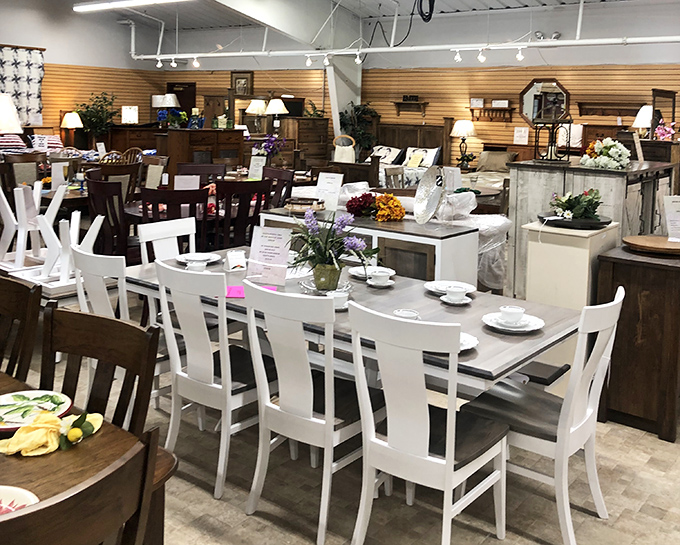 Not your big-box furniture showroom! These handcrafted dining sets tell stories of family gatherings before Instagram could document the memories.