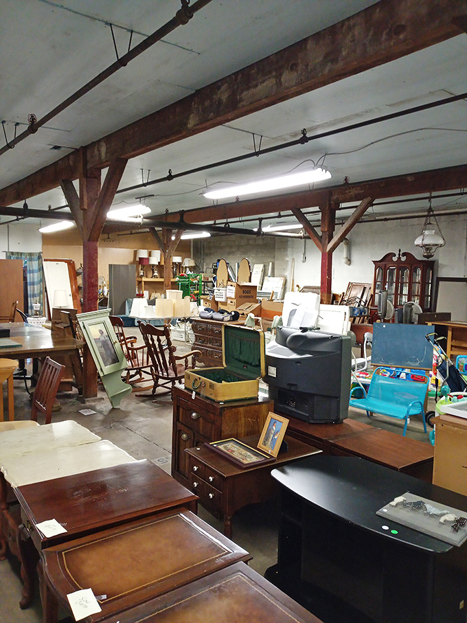 Wooden beams frame this treasure trove of furniture possibilities&mdash;like a museum where you're actually encouraged to take the exhibits home.