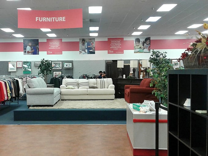 The furniture section doubles as an impromptu living room showroom, where that cream sofa is just waiting to hear about your day.