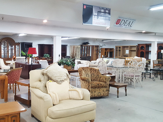 Mid-century modern meets Victorian charm in the furniture section. That cream armchair is practically begging to become someone's reading nook!