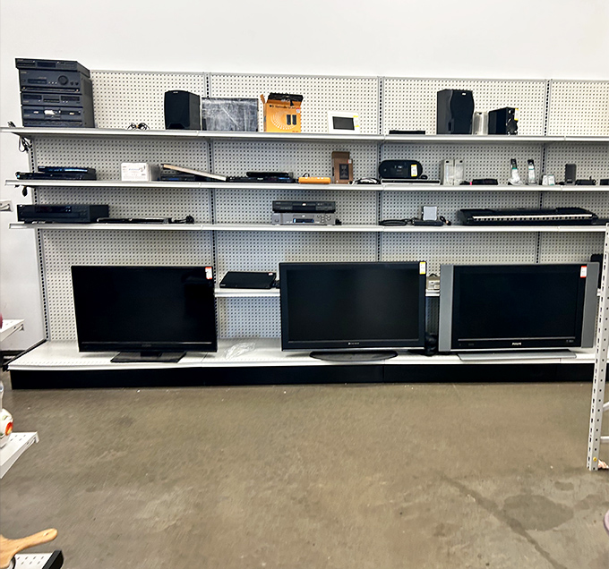 The electronics section: where yesterday's cutting-edge technology finds new purpose. One person's outdated TV is another's vintage gaming setup.