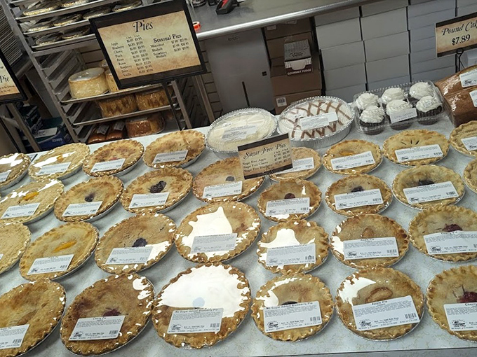 Pie nirvana! Each perfectly crimped crust promises a different journey &ndash; apple, cherry, blueberry &ndash; all waiting patiently for their moment of glory on your plate.