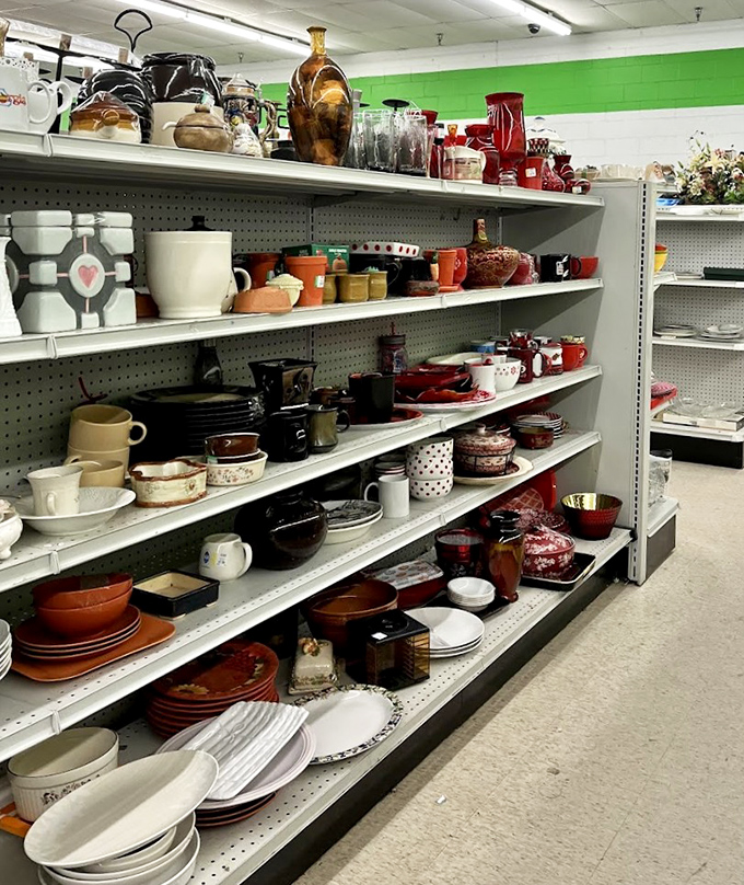 A ceramic symphony of everyday treasures. One person's decluttered kitchen cabinet becomes another's chance to find that missing piece of Pyrex.