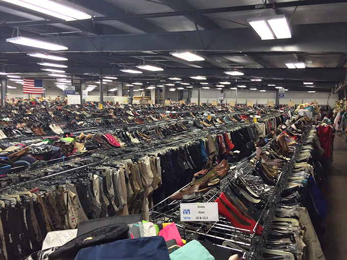 Rack after glorious rack of clothing stretches to the horizon. It's like the wardrobe department for every movie ever made decided to have a yard sale.