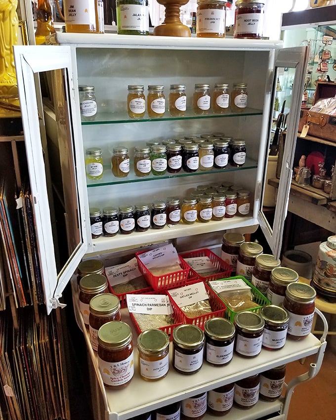 Mason jars lined up like soldiers, each containing a different homemade delight. Grandma's recipes, preserved not just in jars but in time.