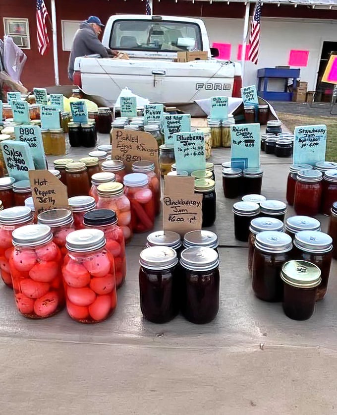 Mason jar magic! These colorful homemade preserves and pickled vegetables are like time capsules of Tennessee summer, waiting to brighten winter meals.