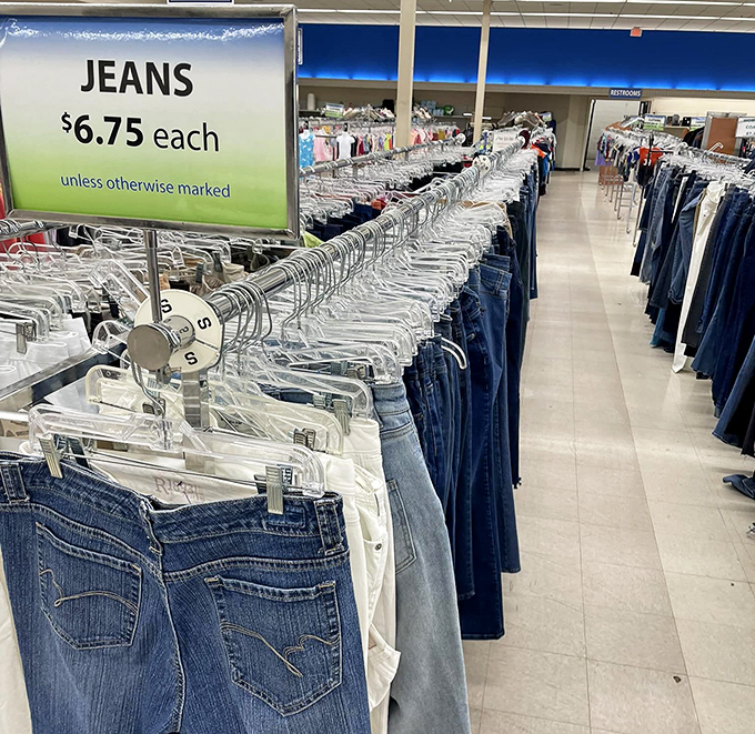 Denim heaven stretches as far as the eye can see. At $6.75 a pair, you could rebuild your entire jean collection for less than one designer label costs new.