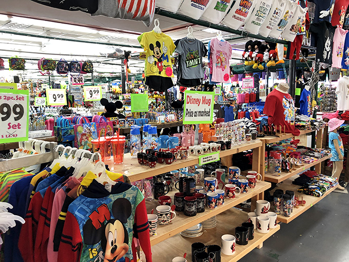 Mickey and friends hold court in this Disney devotee's dream stall. Not official merchandise, but the magic is real enough for your wallet.