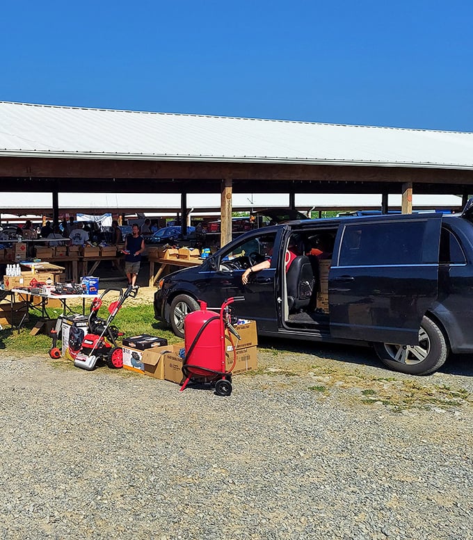 Under open-air pavilions, the serious business of bargain hunting unfolds as shoppers scan tables for that perfect something they didn't know they needed.