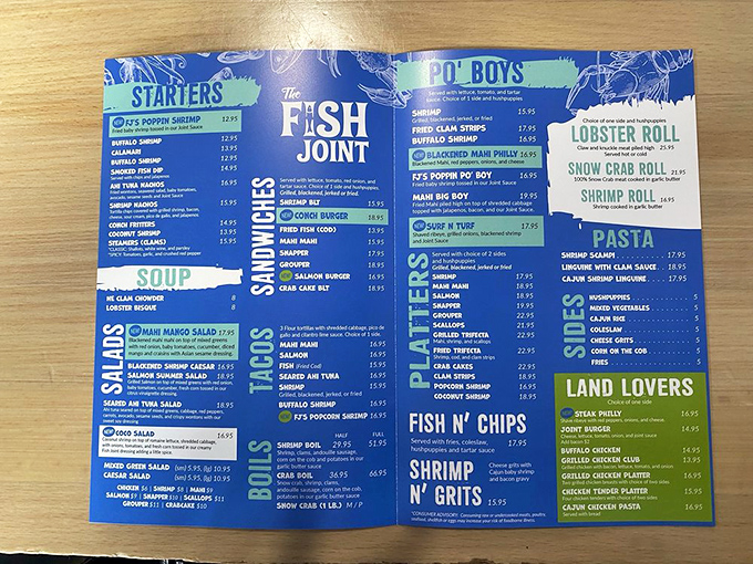 The menu reads like a love letter to the sea &ndash; from Po' Boys to Lobster Rolls, it's a treasure map where X marks every delicious spot.