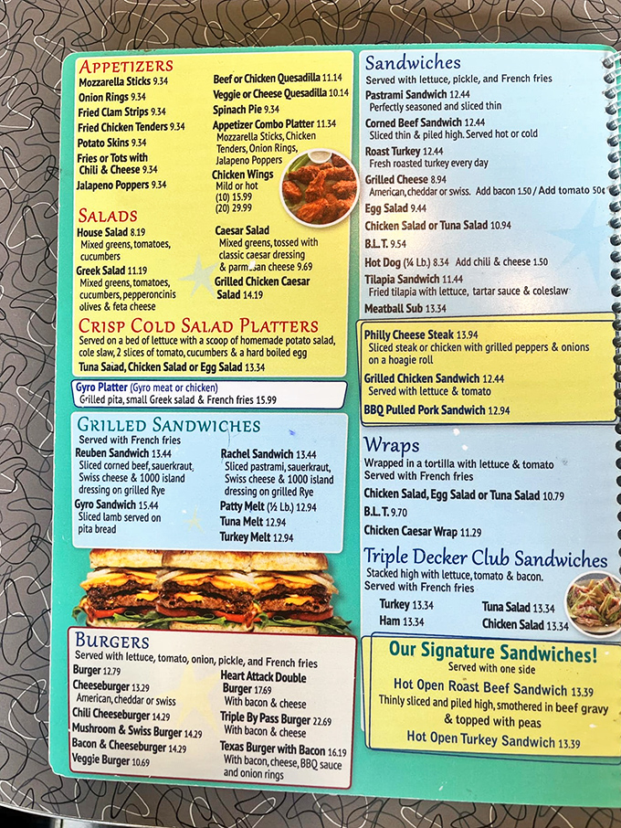 This menu isn't just a list of food&mdash;it's a roadmap to happiness. The "Heart Attack Double" is both a warning and a promise.