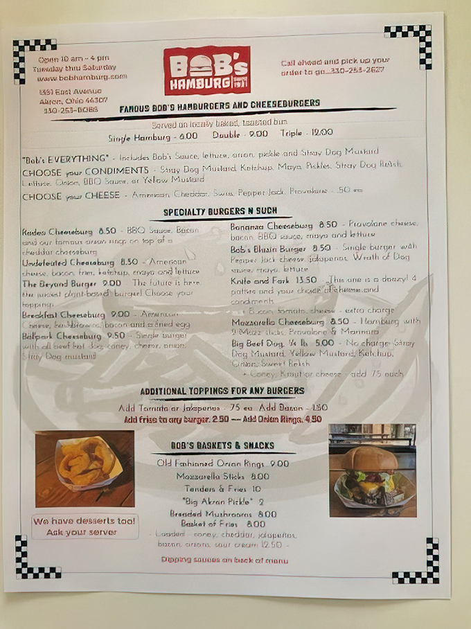 This menu isn't trying to impress food critics with fancy terminology&mdash;it's impressing locals with honest offerings like "Bob's EVERYTHING" burger that actually delivers on its promise.