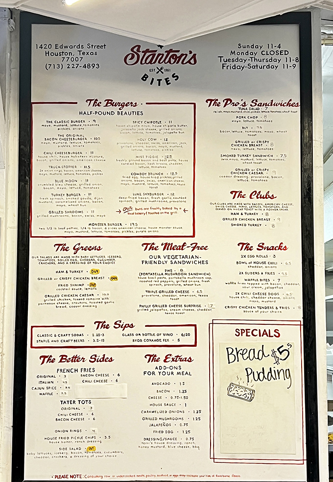 This menu isn't just a list&mdash;it's a roadmap to happiness. The "Half-Pound Beauties" section alone could keep you occupied until retirement.