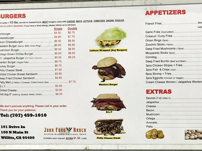 The menu board reads like a love letter to American comfort food, no translation needed.