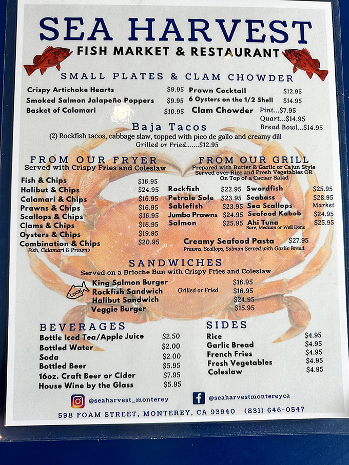 A menu that reads like a love letter to the ocean, with prices that won't require a second mortgage.