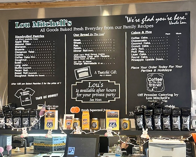 This menu board is like a roadmap to happiness. Notice how "We're glad you're here" isn't just a slogan &ndash; it's the restaurant's entire philosophy.
