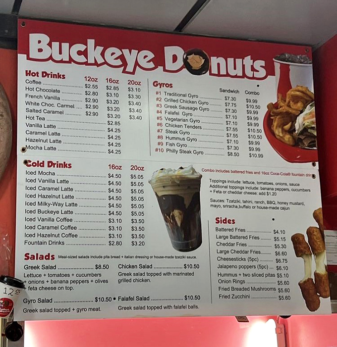A menu that proves Buckeye Donuts isn't just about the sweet stuff—their gyro game is strong enough to make Athens jealous.