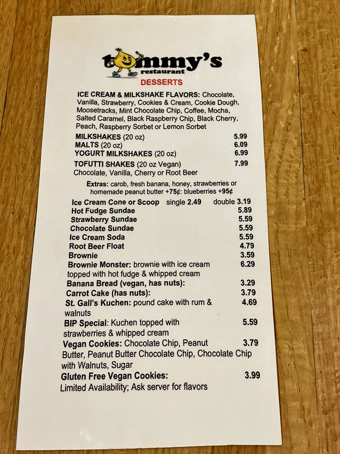 The dessert menu that launched a thousand milkshake dreams. Tommy's sweet offerings could make even the most dedicated dieter whisper, "Just this once."