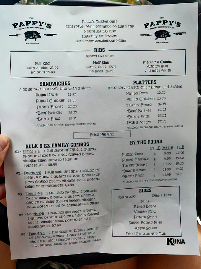 A menu that cuts right to the chase: meat, sides, and more meat. Like a love letter to carnivores written in the universal language of barbecue.