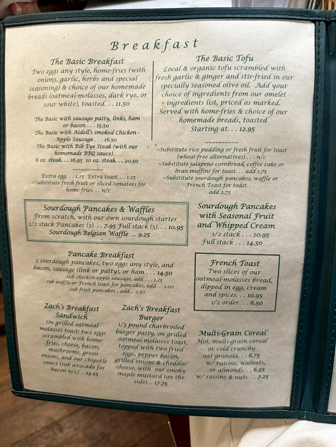 This menu isn't just a list of options&mdash;it's a roadmap to breakfast nirvana. The hardest relationship you'll navigate today is choosing between those sourdough pancakes and French toast.
