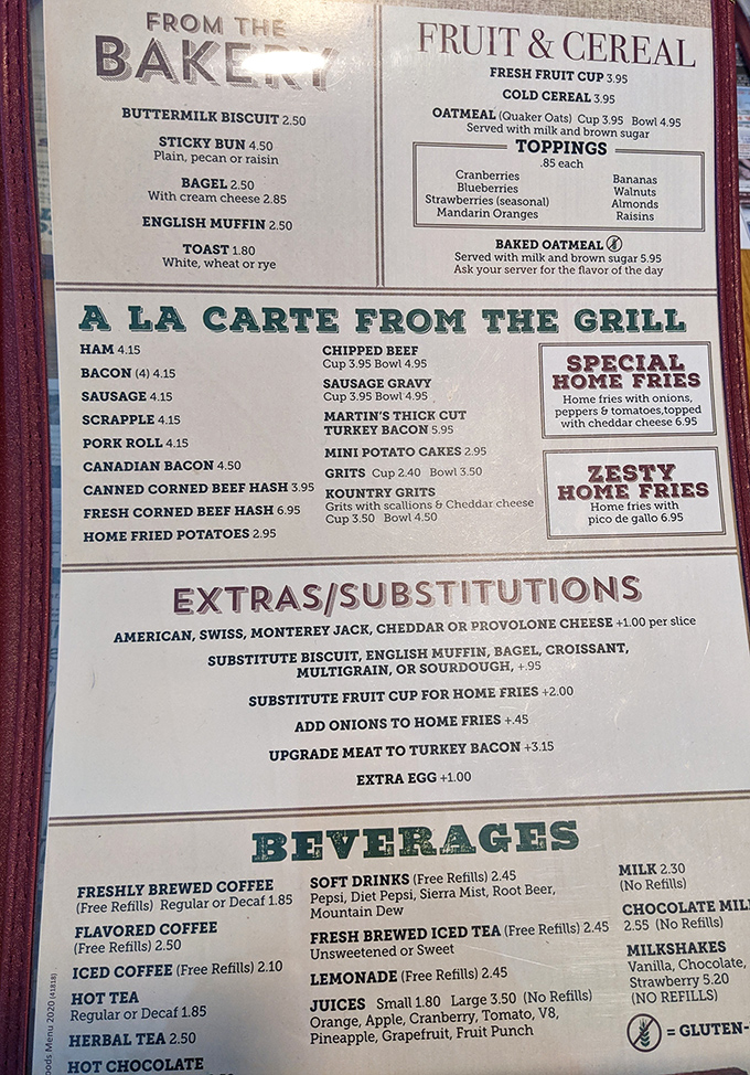 This menu reads like a love letter to American breakfast classics. Scrapple and fresh corned beef hash? We're definitely in Pennsylvania.