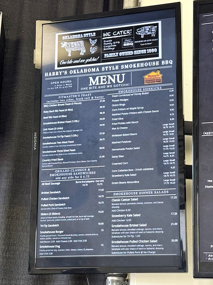 A menu that reads like poetry to meat lovers. Each line represents hours of smoking, decades of expertise, and the potential for unbridled happiness on a plate.