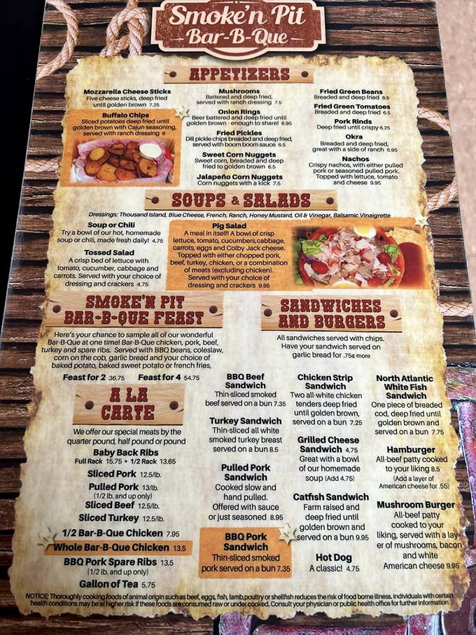 This menu isn't just a list&mdash;it's a treasure map. X marks the spot where Buffalo Chips and Baby Back Ribs lead to culinary gold.