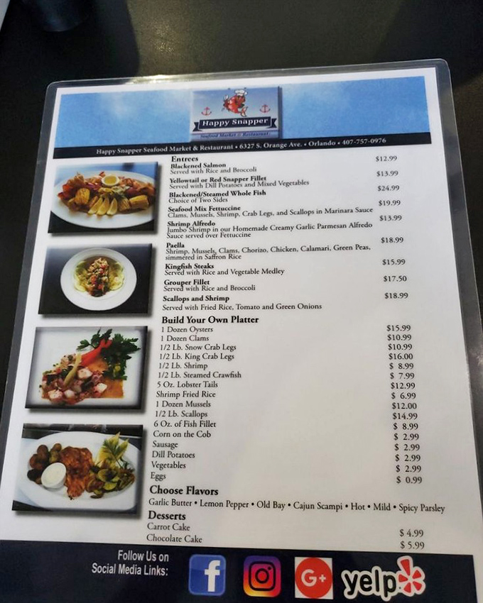 This menu reads like a love letter to the ocean. No fancy descriptions needed when the ingredients are this fresh&mdash;just pick your seafood adventure and dive in.