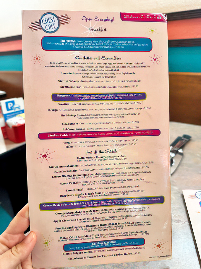 The menu reads like a love letter to breakfast classics, with each description promising a flavor adventure worth getting out of bed for.