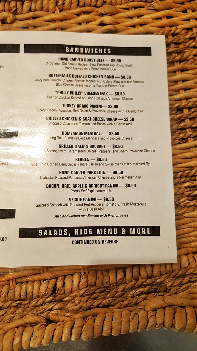 This menu isn't just a list &ndash; it's a love letter to sandwich craftsmanship, with that 56-year-old roast beef recipe taking center stage.