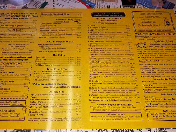 A menu so extensive it could double as light reading material. The yellow pages of breakfast salvation offer something for every hungry soul.