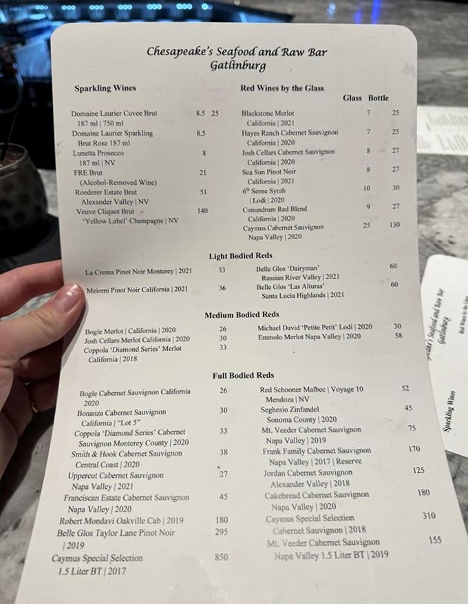 A wine list that reads like a love letter to oenophiles. From everyday sippers to "special occasion" splurges&mdash;liquid geography in a glass.