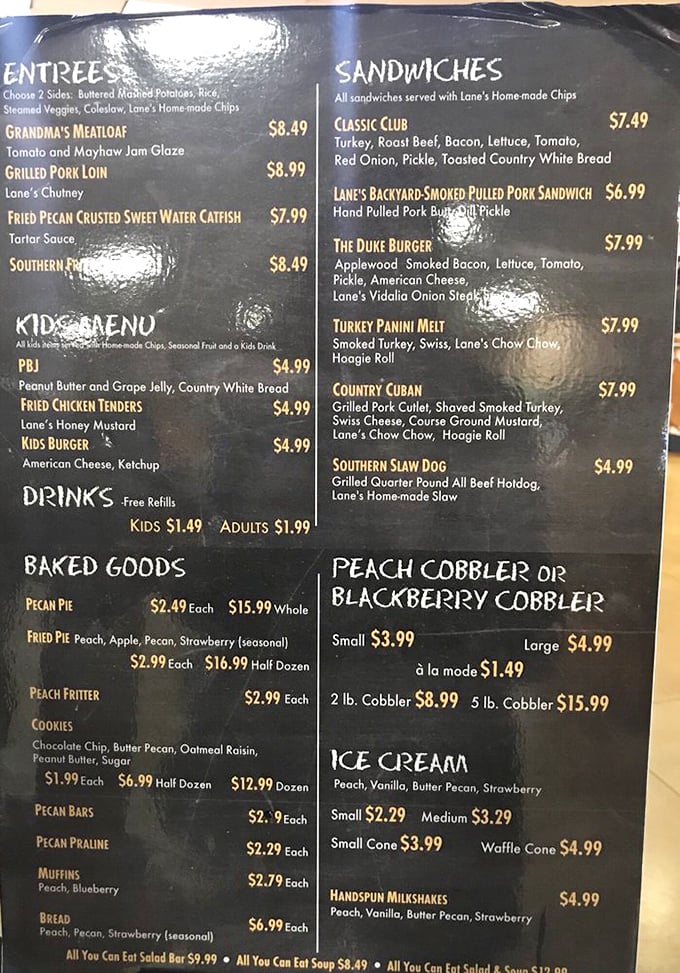 This menu isn't just a list of food&mdash;it's a roadmap to Southern comfort. The cobbler section alone deserves its own zip code.