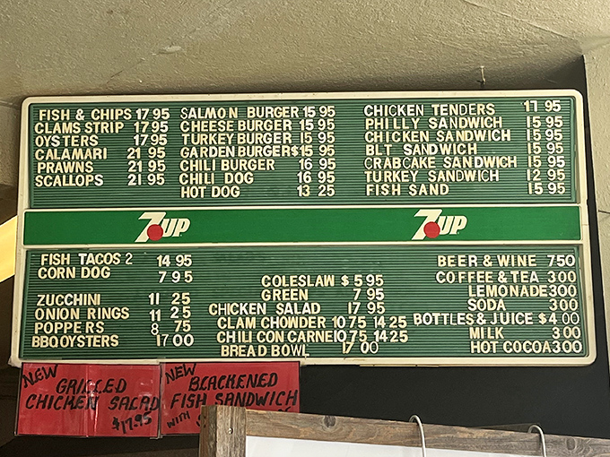 This no-nonsense menu board tells you everything you need to know: seafood is the star, and decisions will be deliciously difficult.