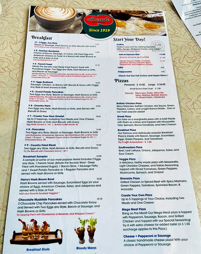 This menu isn't just a list of food&mdash;it's a roadmap to happiness. Sweet potato pancakes and chocolate gravy? That's not breakfast, that's therapy. 