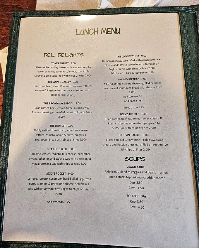 A menu that reads like comfort food poetry. Each sandwich named with the kind of wit that makes you smile before the first bite.