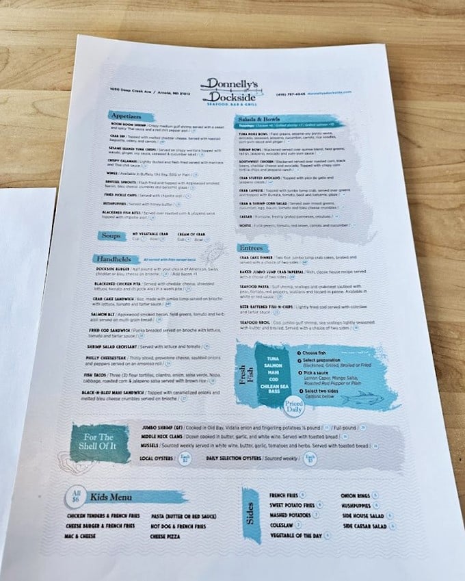 A menu that reads like a love letter to the Chesapeake Bay, with each item promising a different kind of maritime romance.