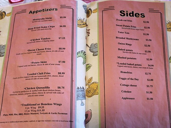 This isn't just a menu&mdash;it's a roadmap to happiness. The pink pages promise comfort food treasures that would make your grandmother nod in approval.