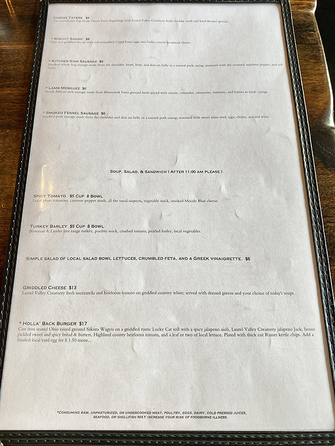 A menu that reads like a love letter to Ohio's agricultural bounty. Each dish tells a story of local farms and passionate cooking.