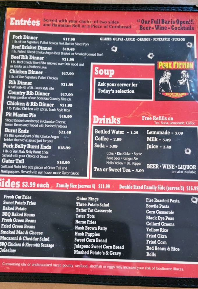 This menu reads like a love letter to carnivores, featuring everything from burnt ends to brisket.