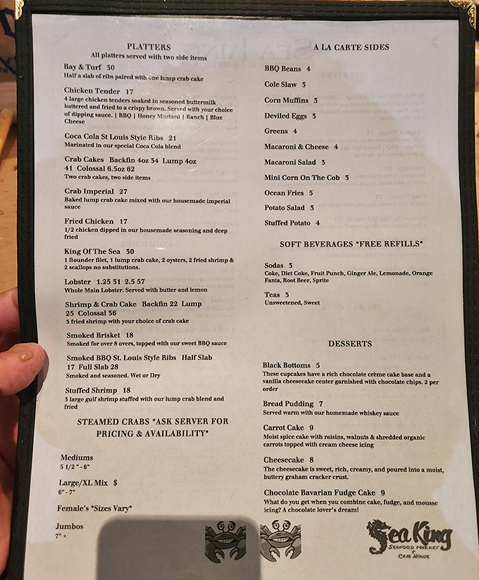 This menu isn't just a list&mdash;it's a treasure map where X marks the spot for Maryland's finest seafood bounty.