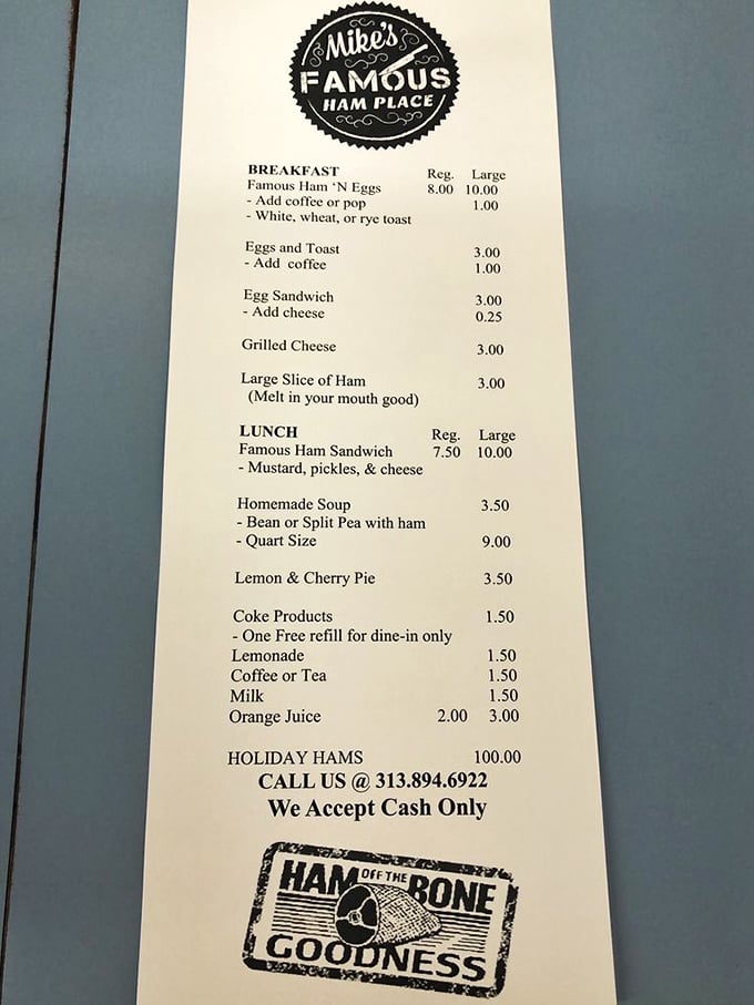 A menu so straightforward it feels revolutionary in today's world of QR codes and endless options. The star attraction? That famous ham sandwich.