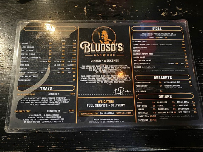 This menu reads like a love letter to Texas barbecue, complete with all the classics.