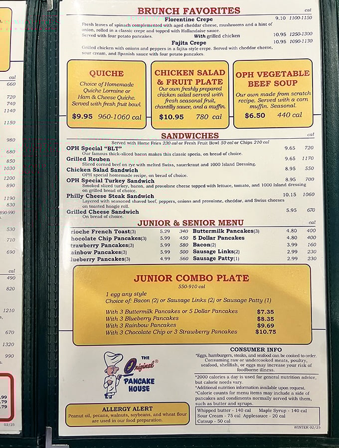 This menu isn't just reading material&mdash;it's a roadmap to happiness. The "Brunch Favorites" section should come with a warning: decision-making becomes impossible.