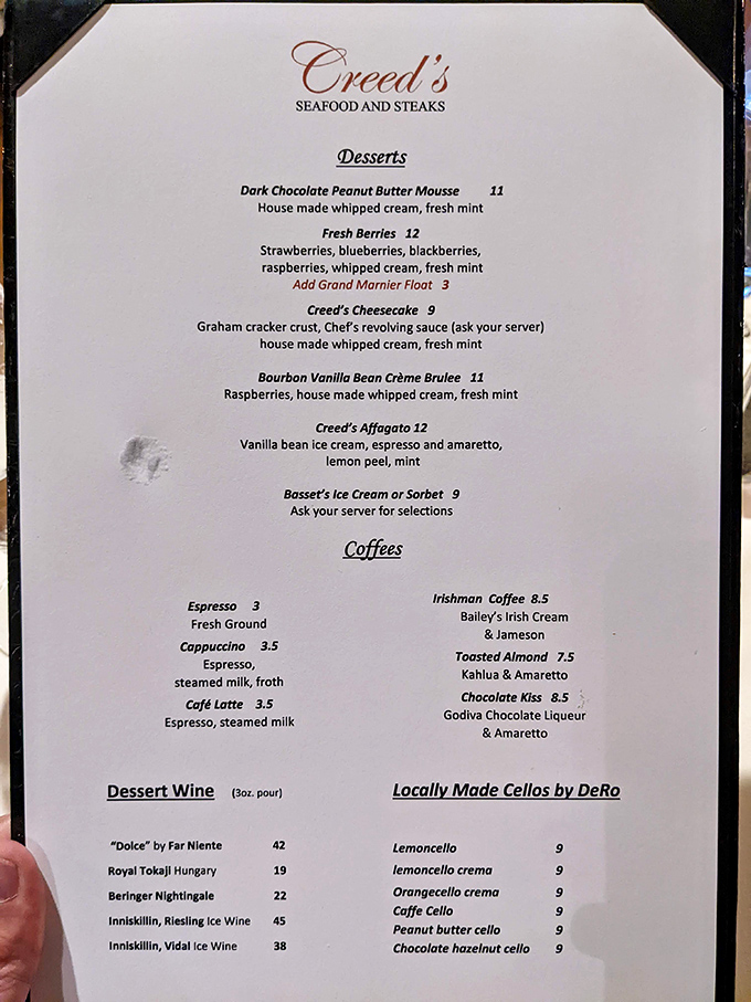 A dessert menu that reads like a love letter to indulgence. That Affogato with vanilla bean ice cream? Pure relationship goals.