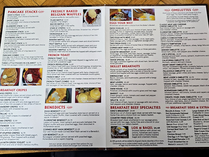 The menu at Heidi's reads like a breakfast lover's dream journal – pancakes, waffles, benedicts, and omelets all vying for your morning affection.